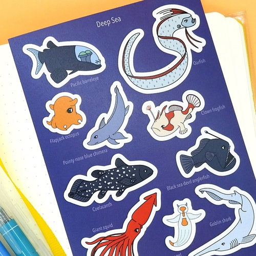 Sticker Pack Deep Sea Creatures 10 Stickers - Etsy