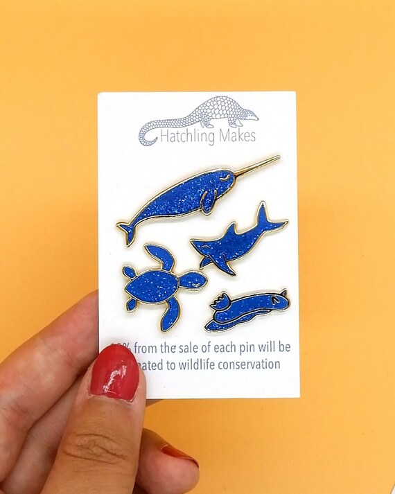 Ocean Animal Glitter Mini Enamel Pins. Set of 4. Board Filler | Etsy