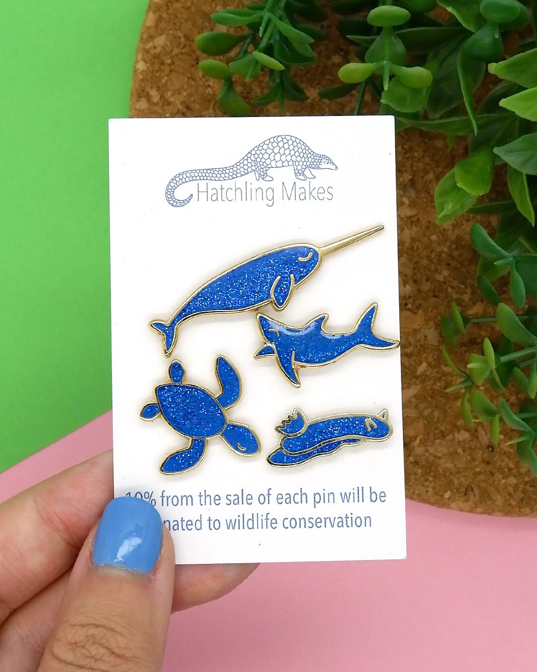 Ocean Animal Glitter Mini Enamel Pins. Set of 4. Board Filler Wildlife ...