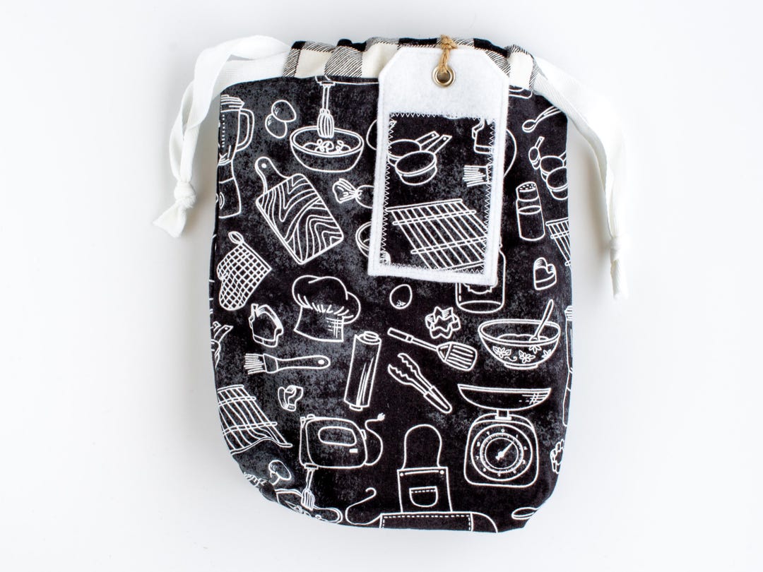Recipe Ready + Solid Black Reversible Fabric Gift Bag and Reusable Gift ...