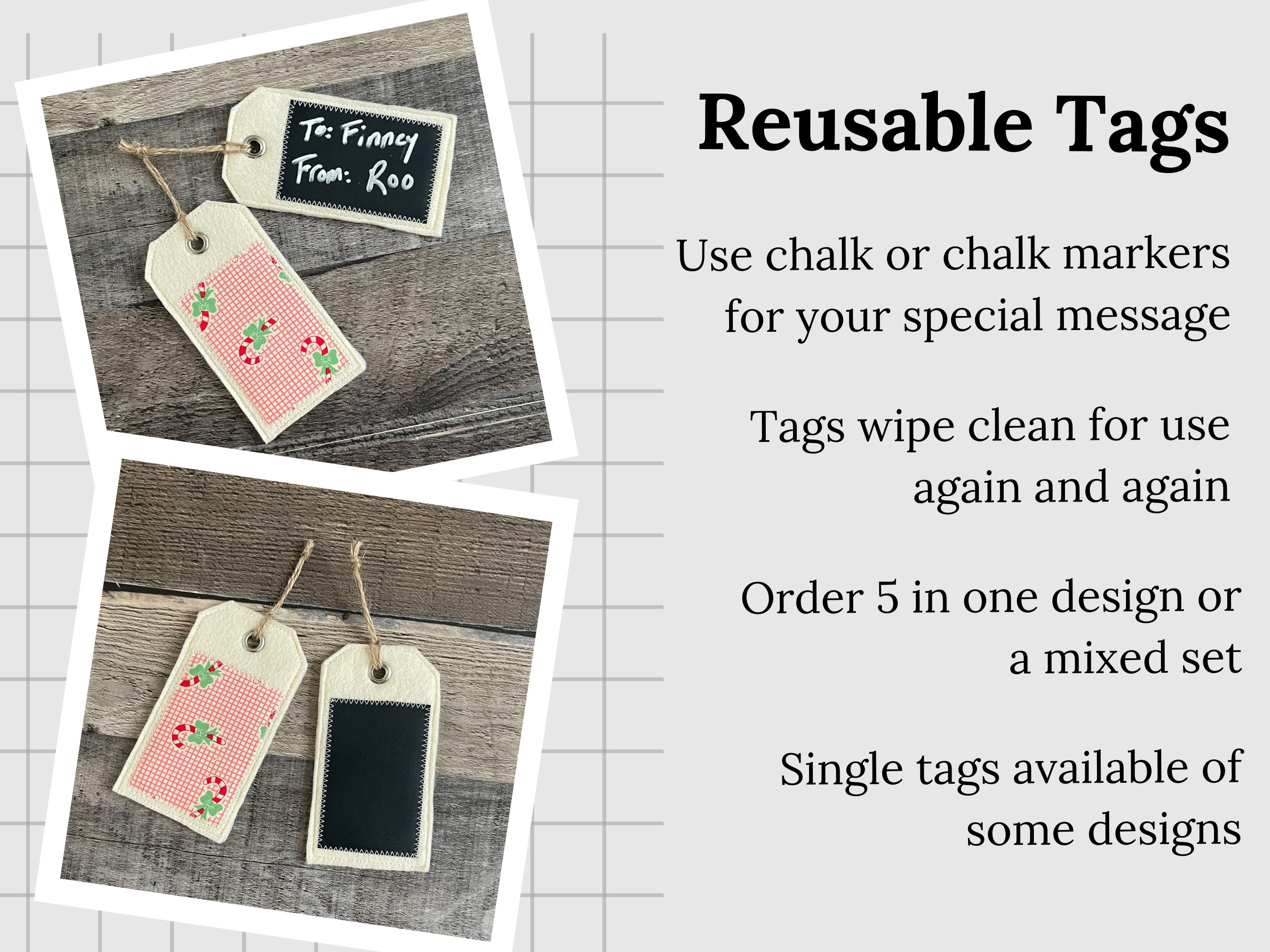 Christmas Gift Tags for Easy Presents Eco-friendly Gift Wrap Wipe-clean ...