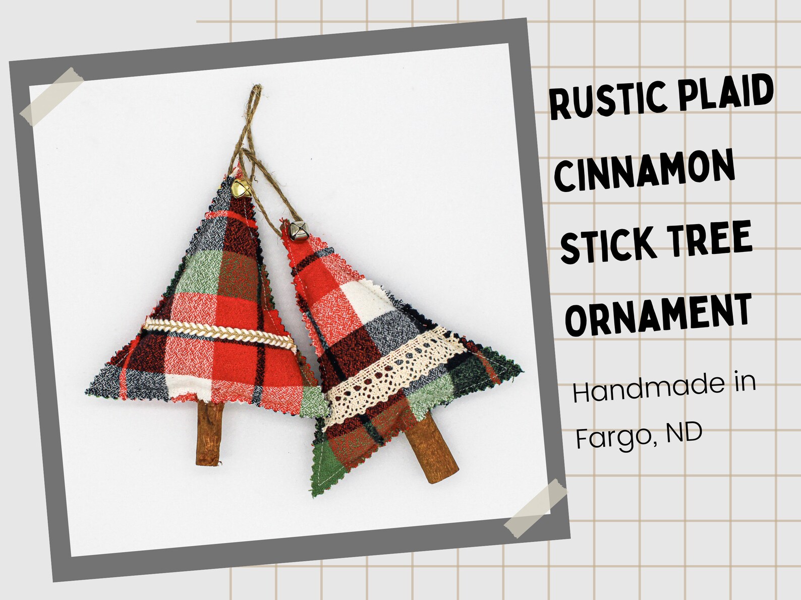 Rustic Plaid Cinnamon Stick Tree Ornament Handmade Holiday - Etsy