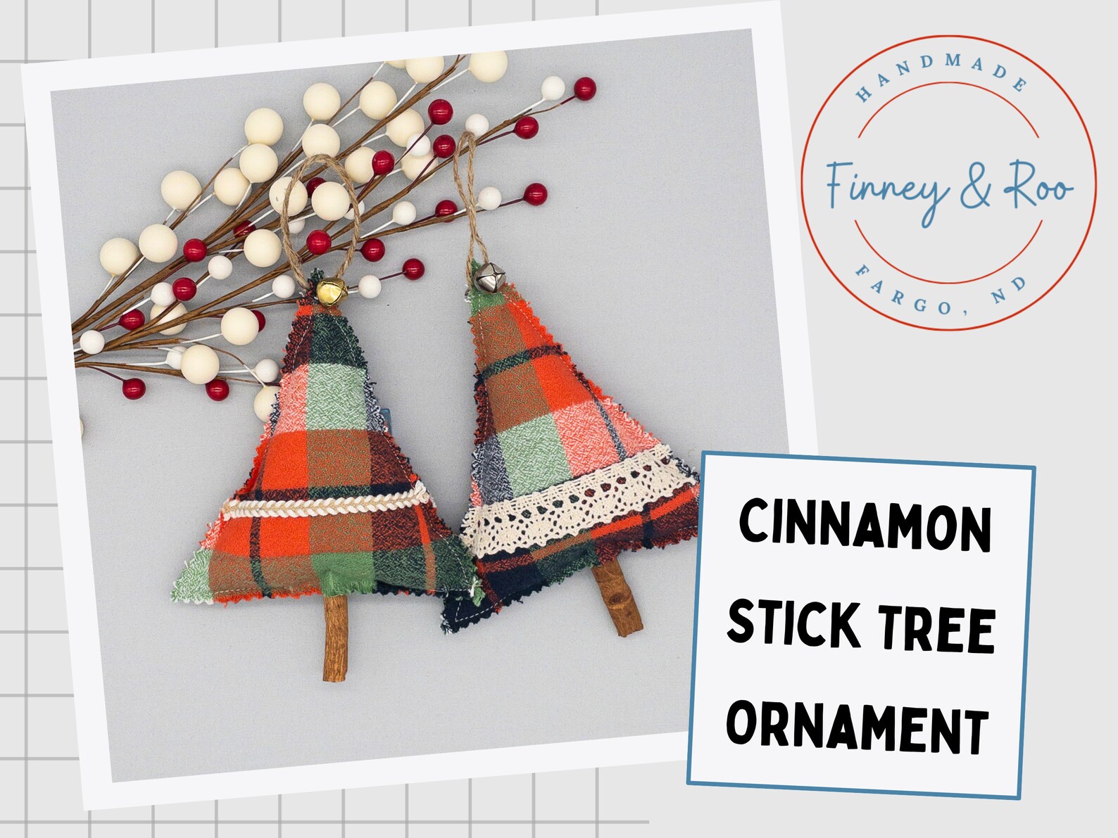 Rustic Plaid Cinnamon Stick Tree Ornament Handmade Holiday and Home ...
