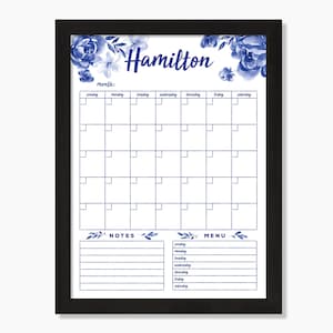 Watercolor Calendar China Blue Dry Erase Calendar MEDIUM Framed ...