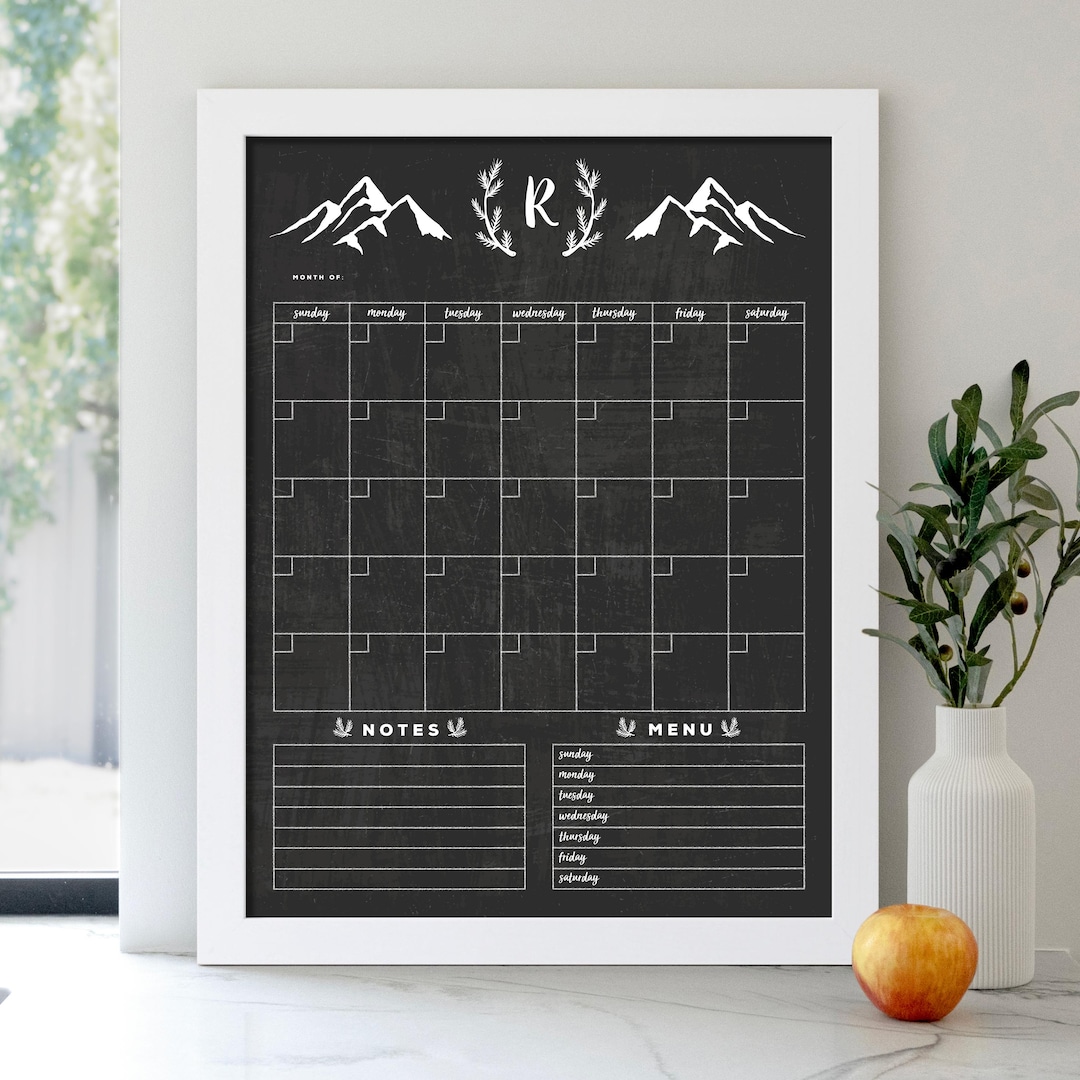 Chalkboard Cabin Style Calendar 18x24 W/mountains & Pine Boughs | Dry ...
