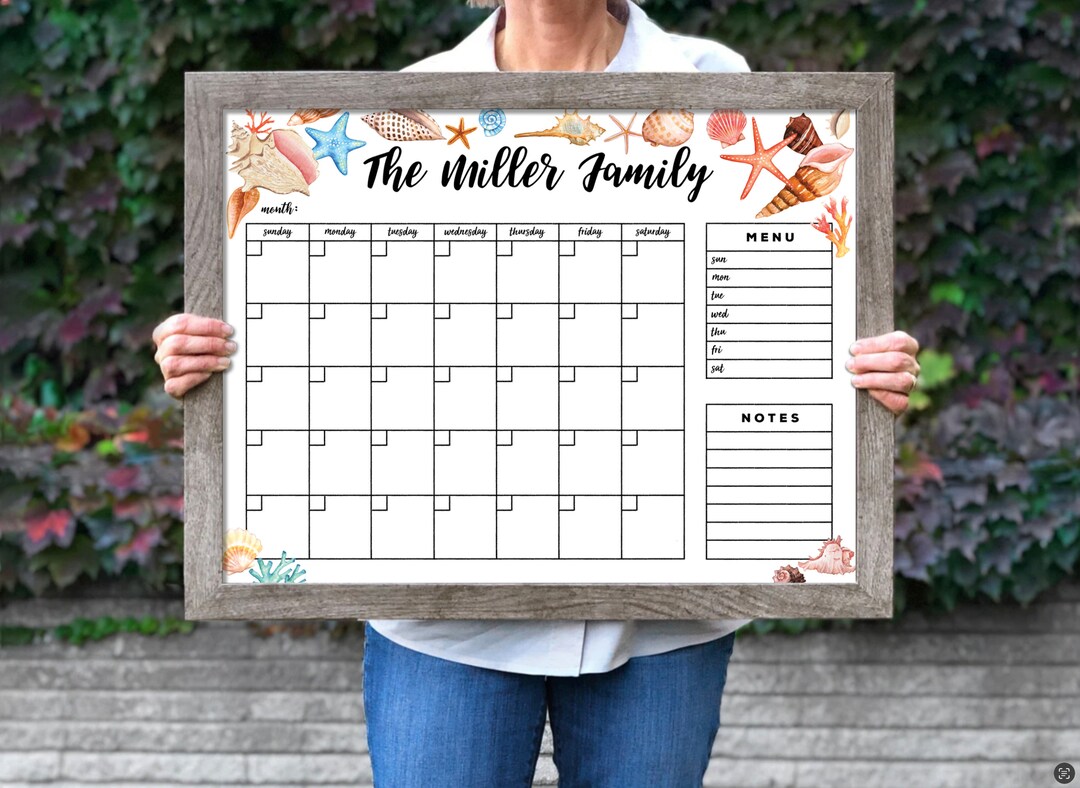 Whiteboard Calendar MEDIUM - Dry Erase Calendar - Seashell Theme ...