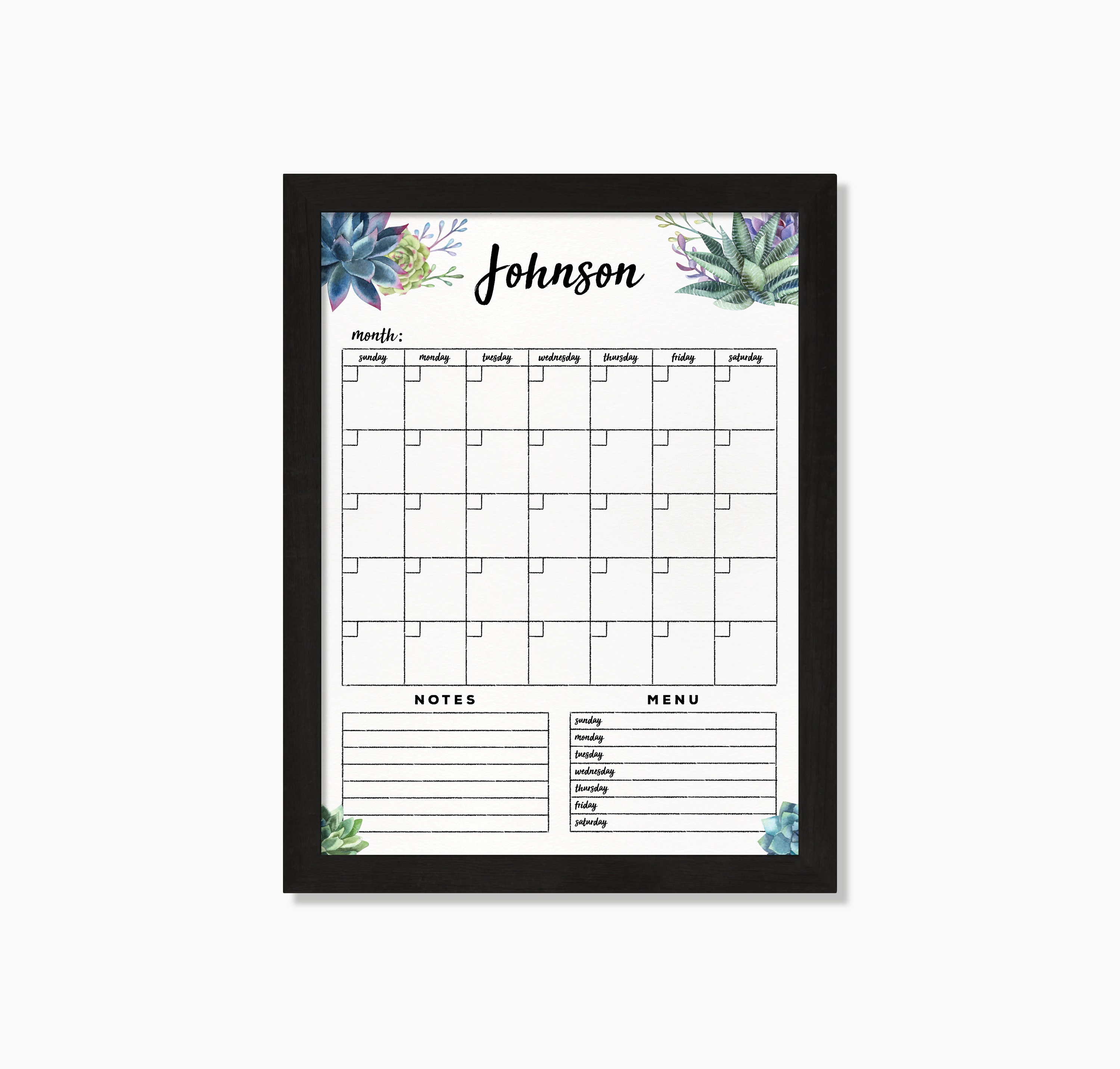 Watercolor Calendar Succulents Dry Erase Calendar MEDIUM - Etsy