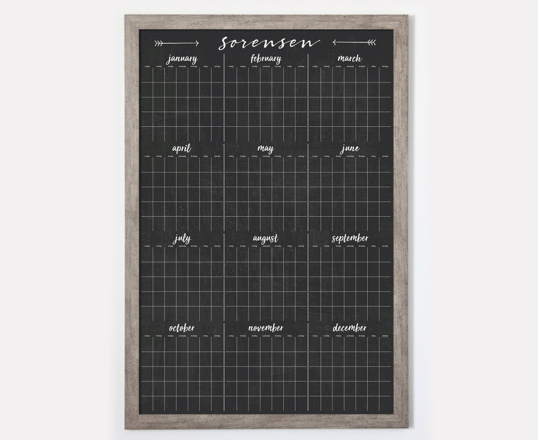 Yearly Calendar Annual Calendar FULL YEAR Calendar LARGE Chalkboard ...