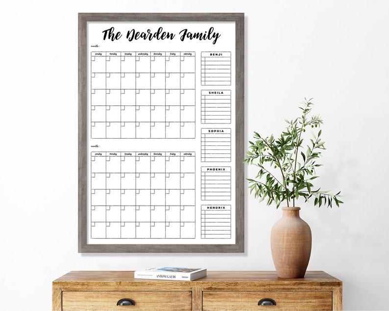 Large Personalized Family Command Center Whiteboard 2 Month - Etsy