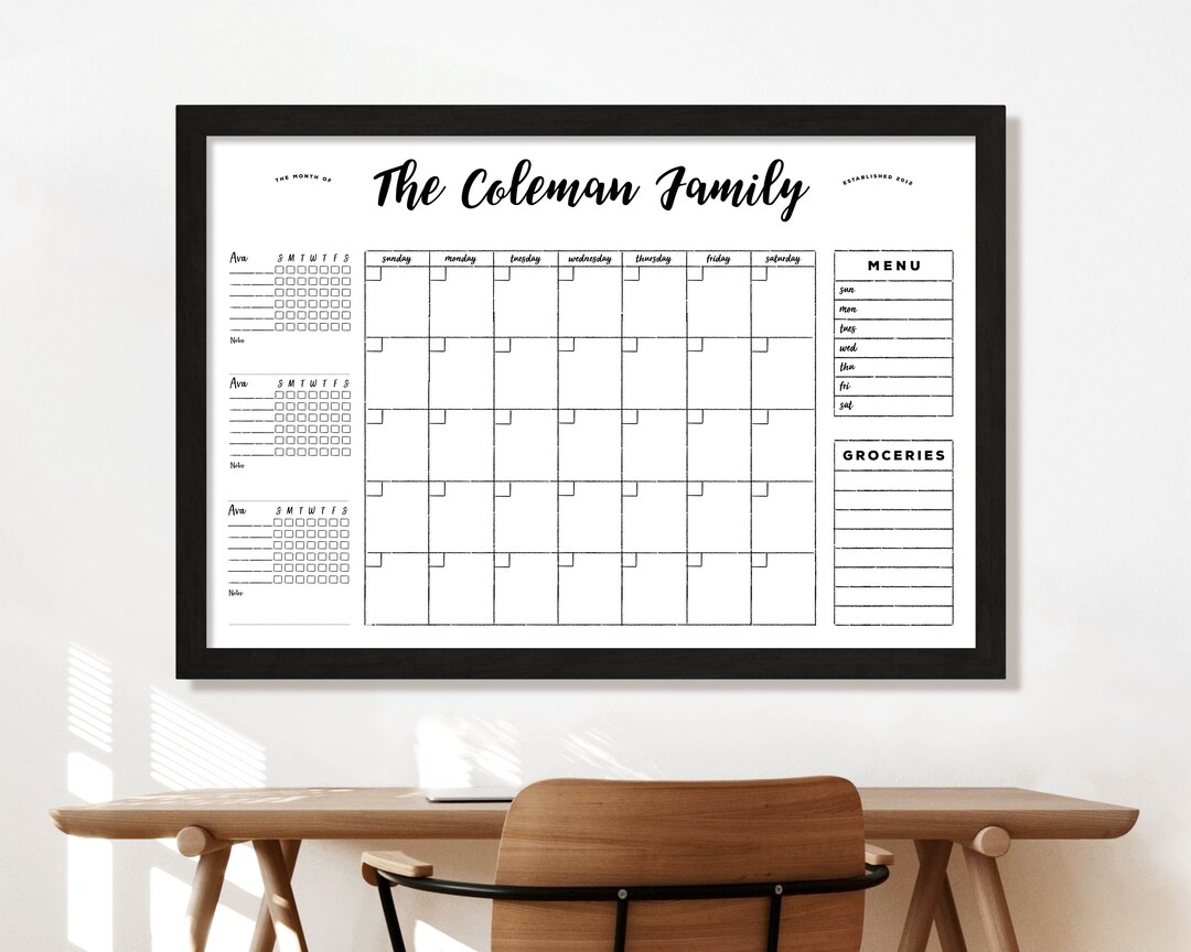 Large Personalized Family Command Center Dry Erase Whiteboard Monthly ...