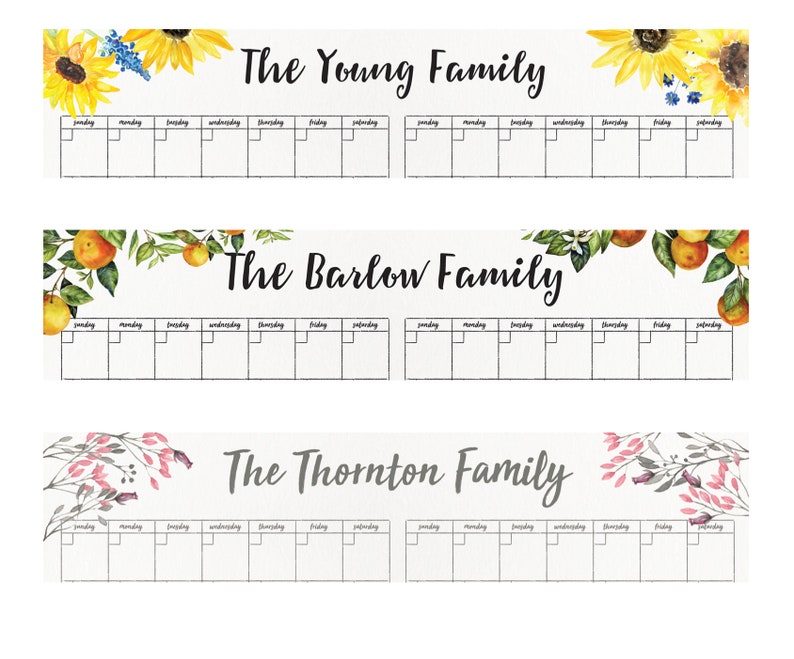 Watercolor Calendar With Poppies, Sunflowers or Oranges | Dry Erase ...