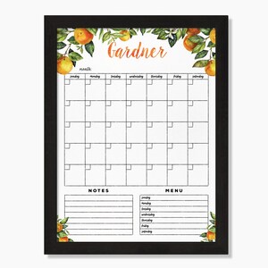 Watercolor Calendar Mandarin Orange - Dry Erase Calendar MEDIUM ...