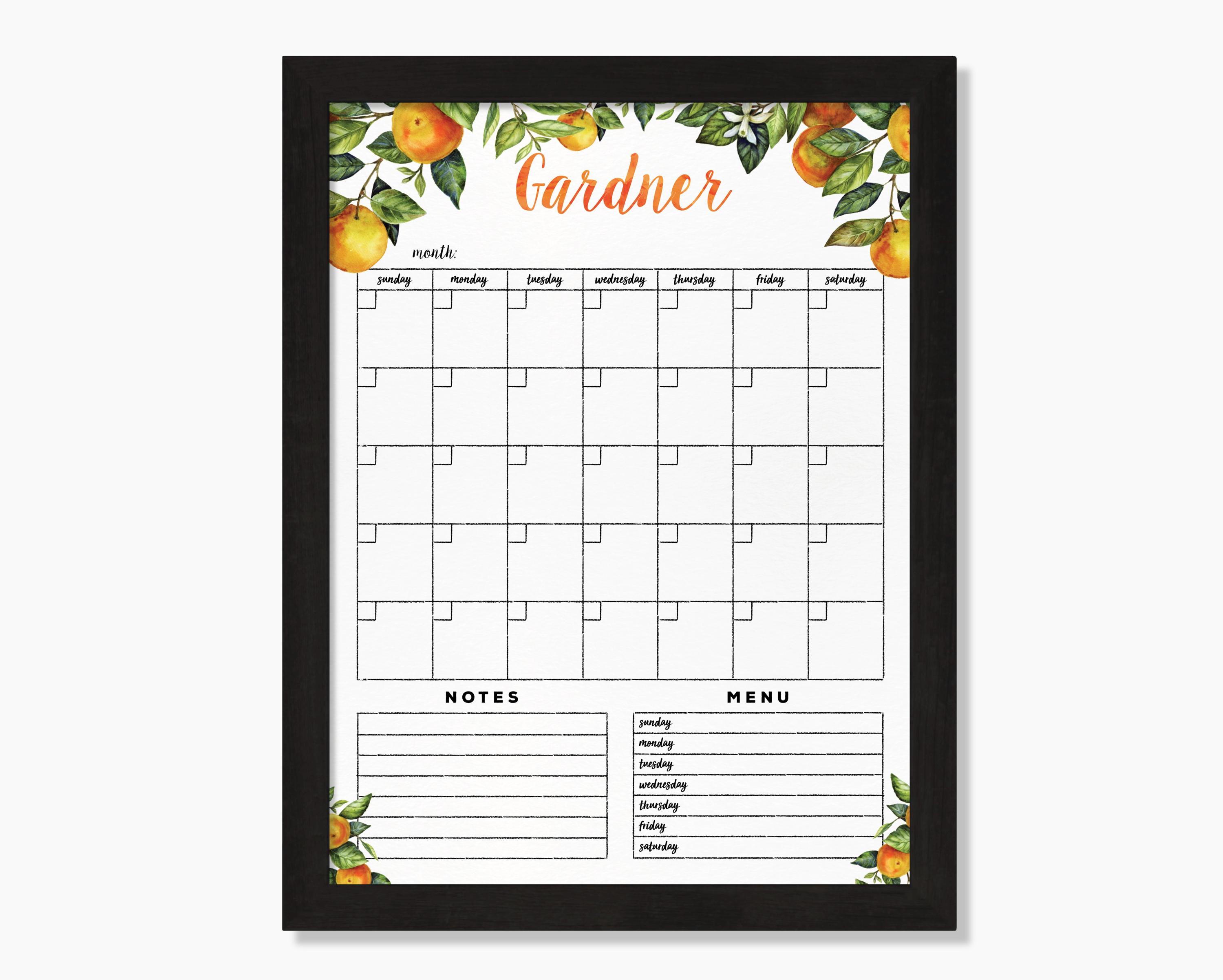 Watercolor Calendar Mandarin Orange - Dry Erase Calendar MEDIUM ...