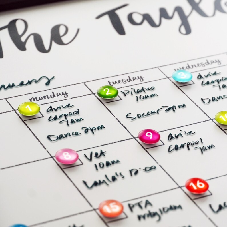 Whiteboard Calendar MEDIUM - Dry Erase Calendar - Framed Calendar ...
