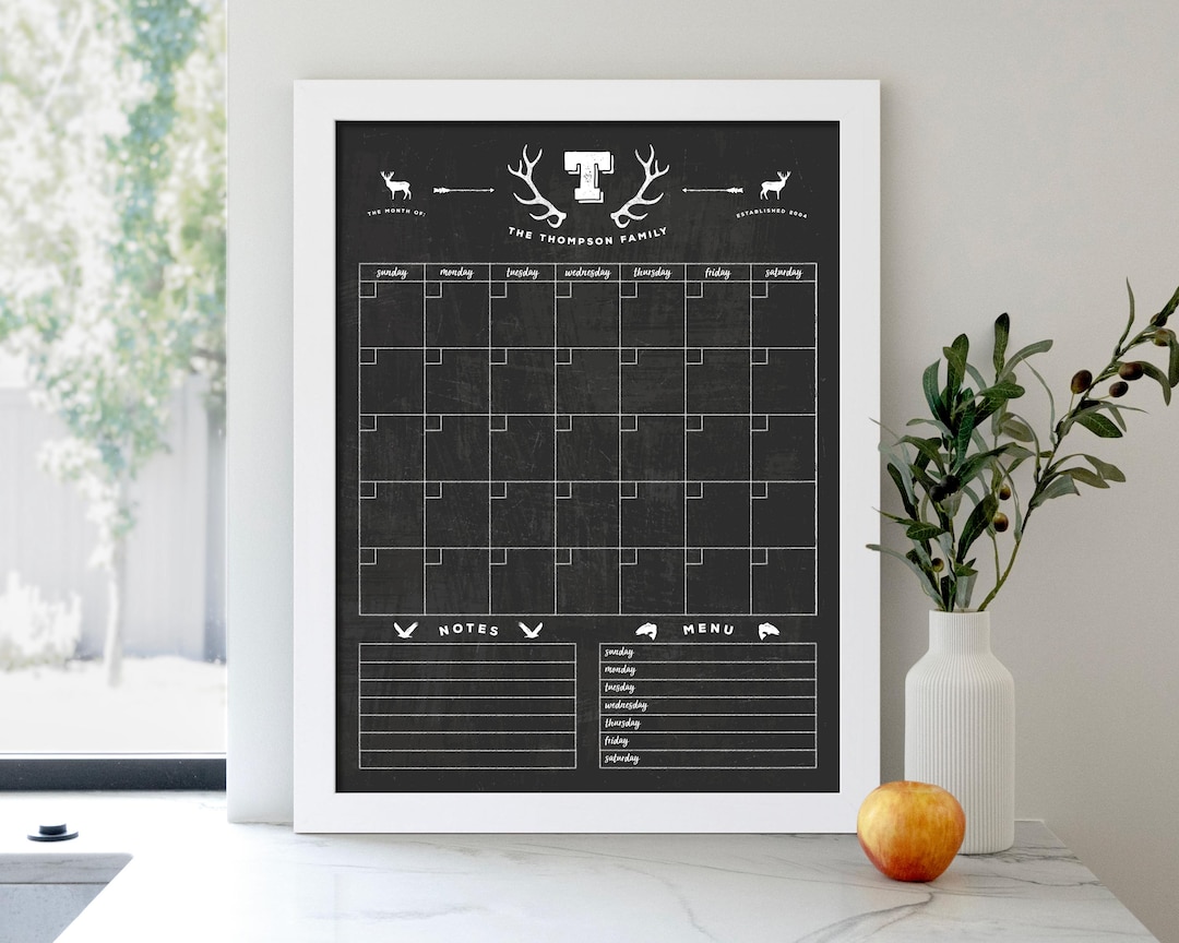 Chalkboard Cabin Style Calendar W/ Antlers & Deer or Bull Horns and ...