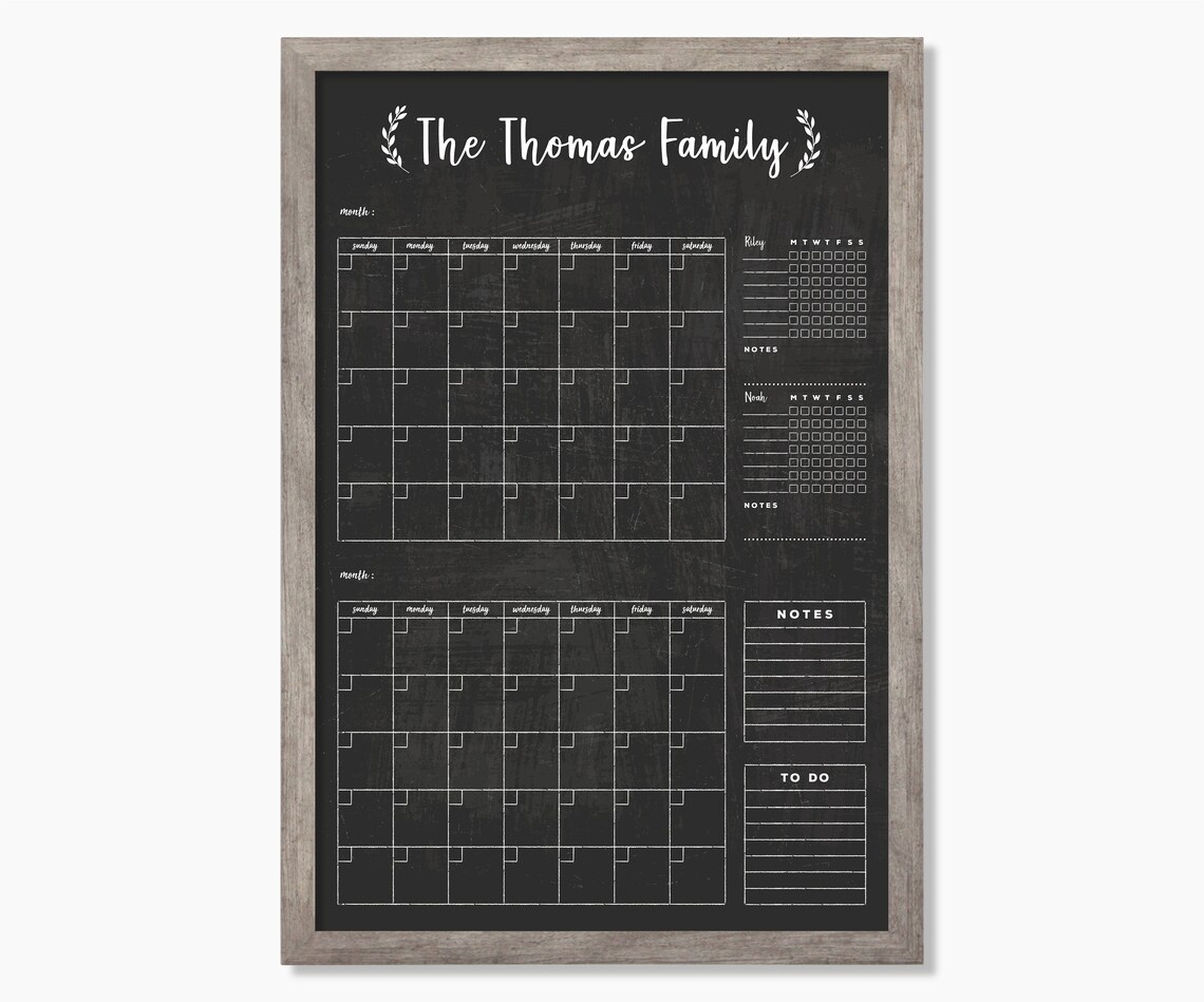 Command Center 2 Month LARGE Chalkboard Calendar Dry Erase | Etsy