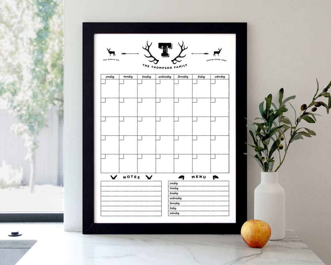 Whiteboard Cabin Style Calendar W/ Antlers & Deer Dry-erase Calendar ...