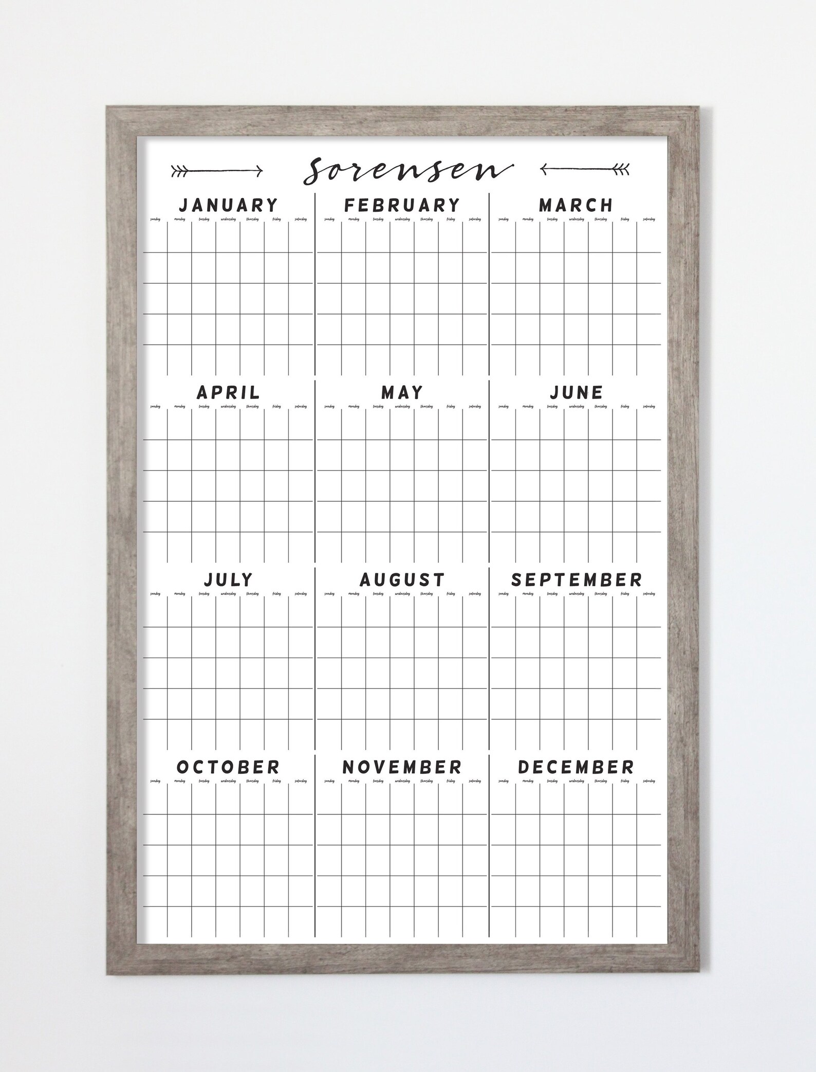 Yearly Calendar Annual Calendar FULL YEAR Calendar LARGE - Etsy