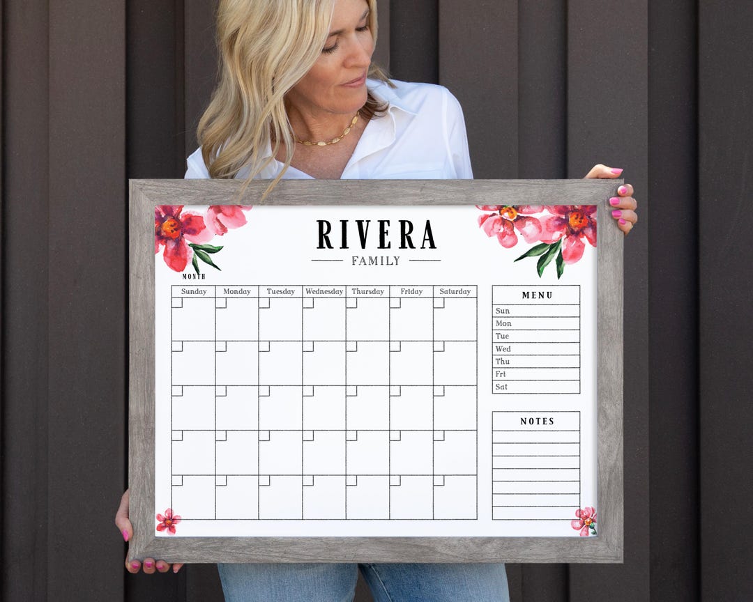 Whiteboard Poppies Underlines Calendar - Dry Erase Calendar MEDIUM ...