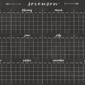 Yearly Calendar Annual Calendar FULL YEAR Calendar LARGE Chalkboard ...