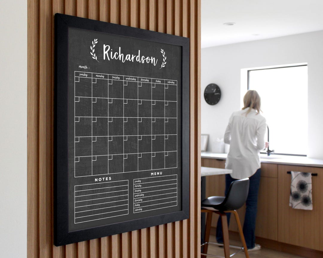 Farmhouse Monogrammed Chalkboard Calendar | Personalized Dry Erase ...