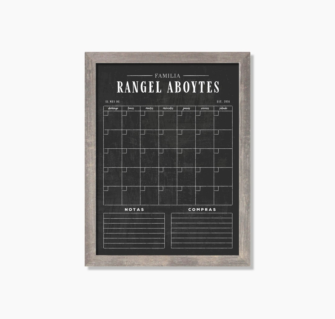 Chalkboard Calendar SPANISH MEDIUM Dry Erase Calendar Framed Calendar ...