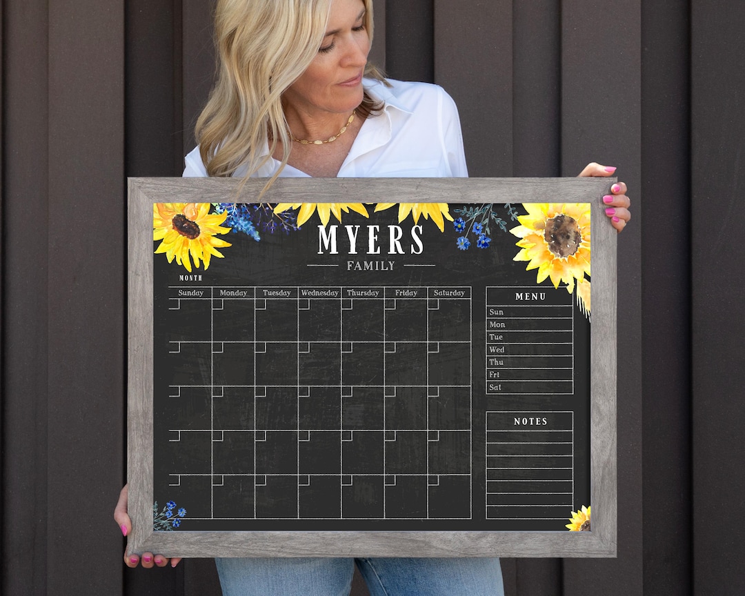 Chalkboard Sunflower Calendar Dry Erase Calendar MEDIUM Framed Calendar ...