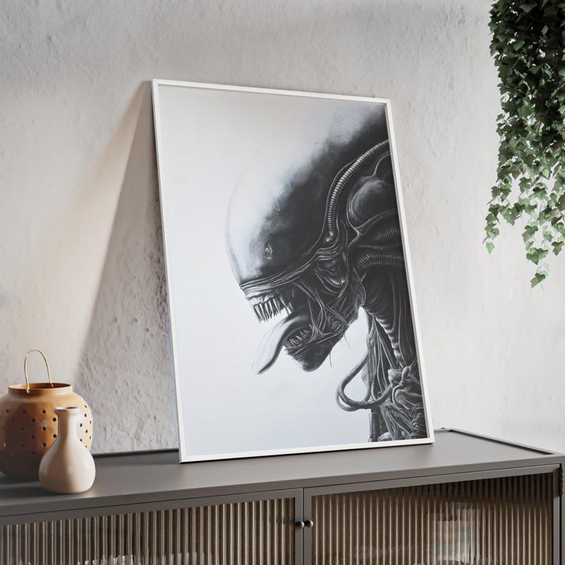 Xenomorph Pencil Drawing: Alien Movie Art Print, Framed Sci-fi Decor - Etsy