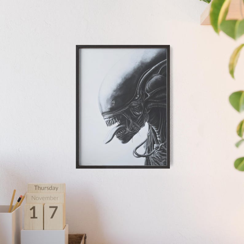 Xenomorph Pencil Drawing: Alien Movie Art Print, Framed Sci-fi Decor - Etsy