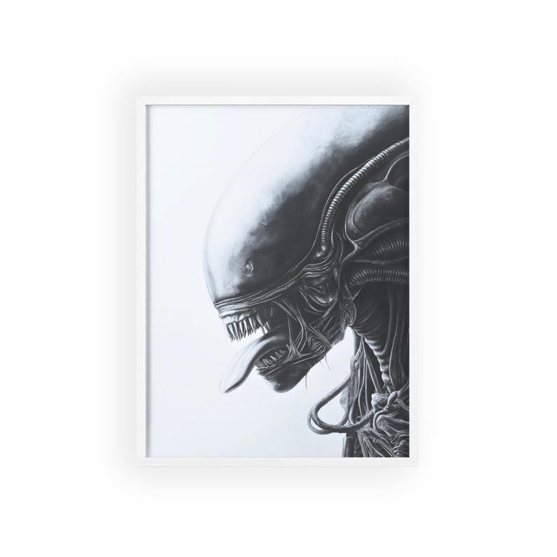 Xenomorph Pencil Drawing: Alien Movie Art Print, Framed Sci-fi Decor - Etsy