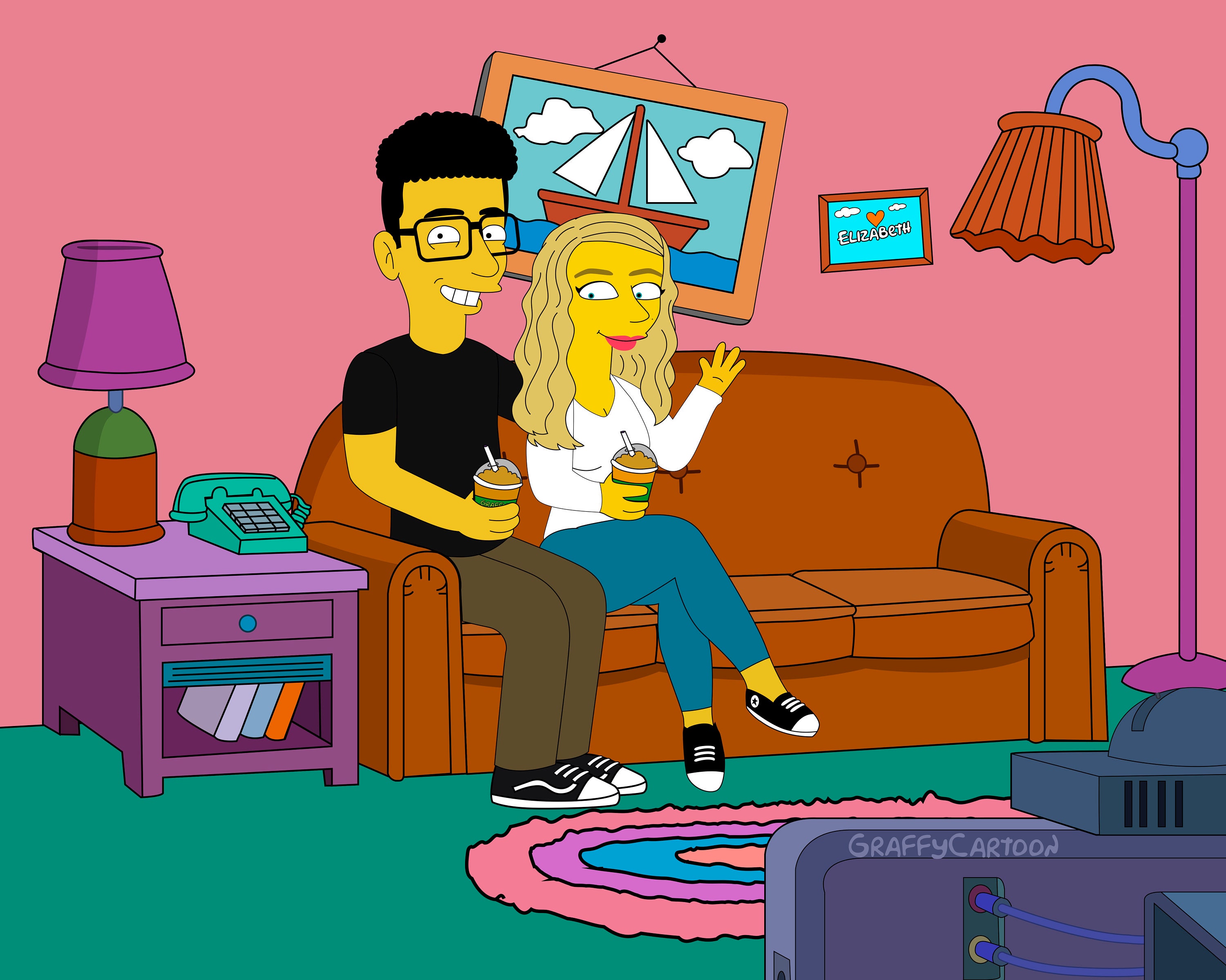 Simpsons Portrait on the couch Bar simpsons portrait turn me | Etsy