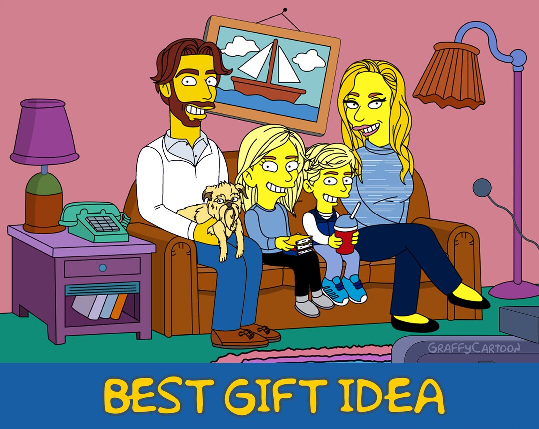 Simpsons Caricature, Chistmas Gift, the Simpson Portrait, Gift, Cartoon ...
