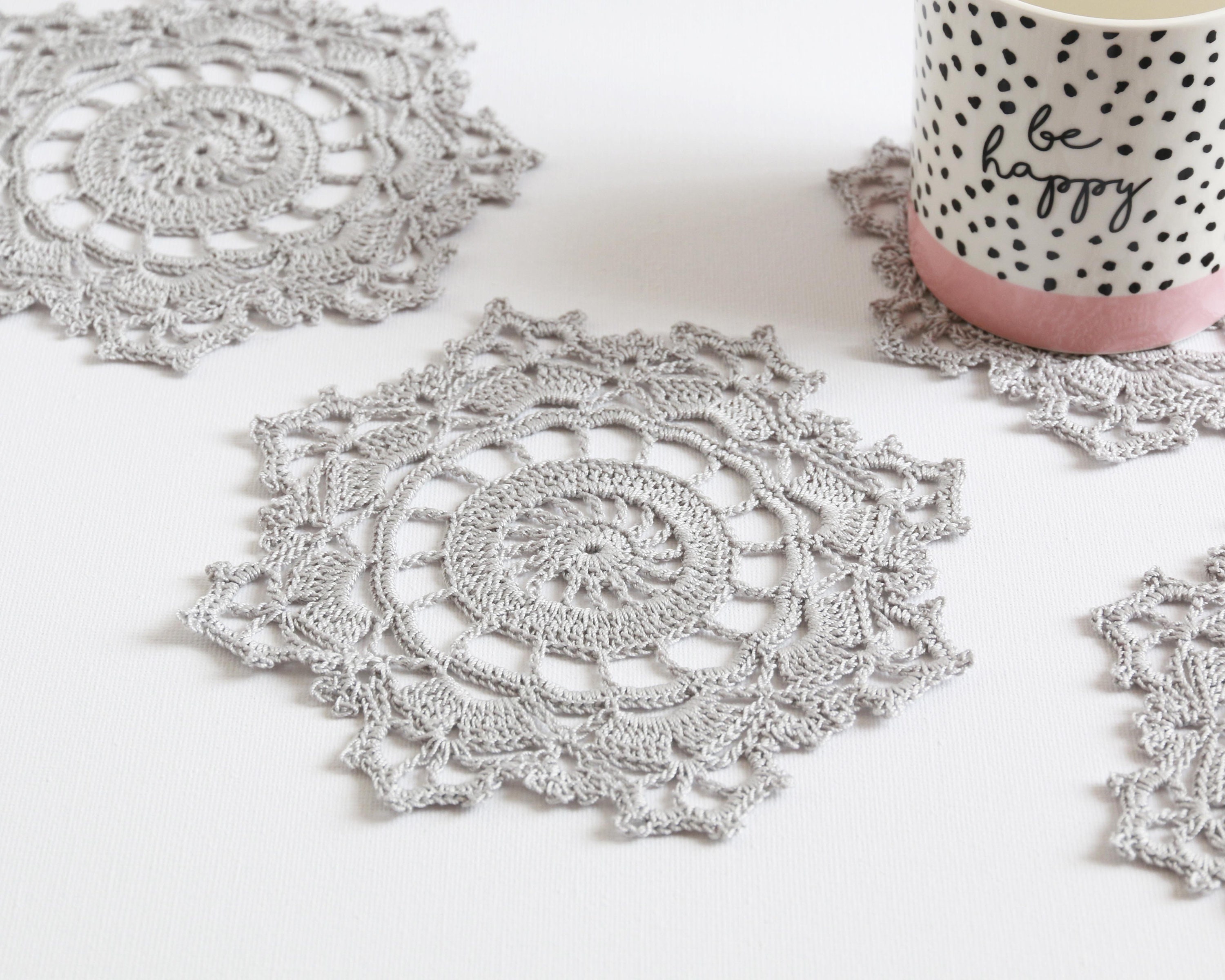 Small Hand Crochet Doily, Grey Lace Doily, Handmade Cotton Doilies ...