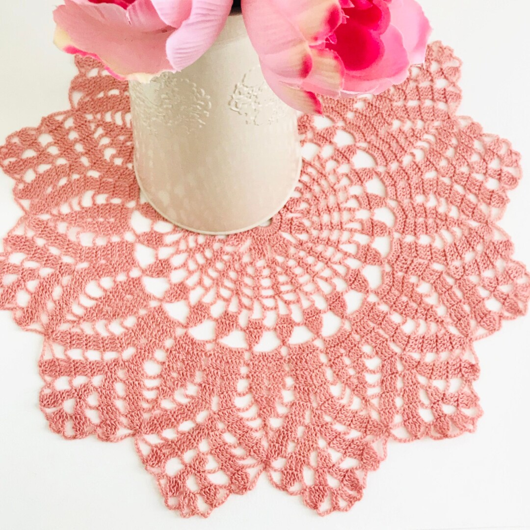 Coral Large Crochet Flower Doily, Handmade Lace Doily, Doily for Round ...