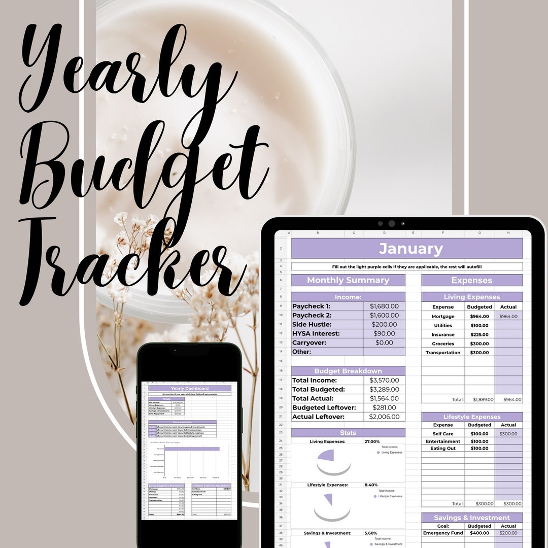 Yearly Budget Tracker Spreadsheet Mobile Friendly Budget Creator Budget ...