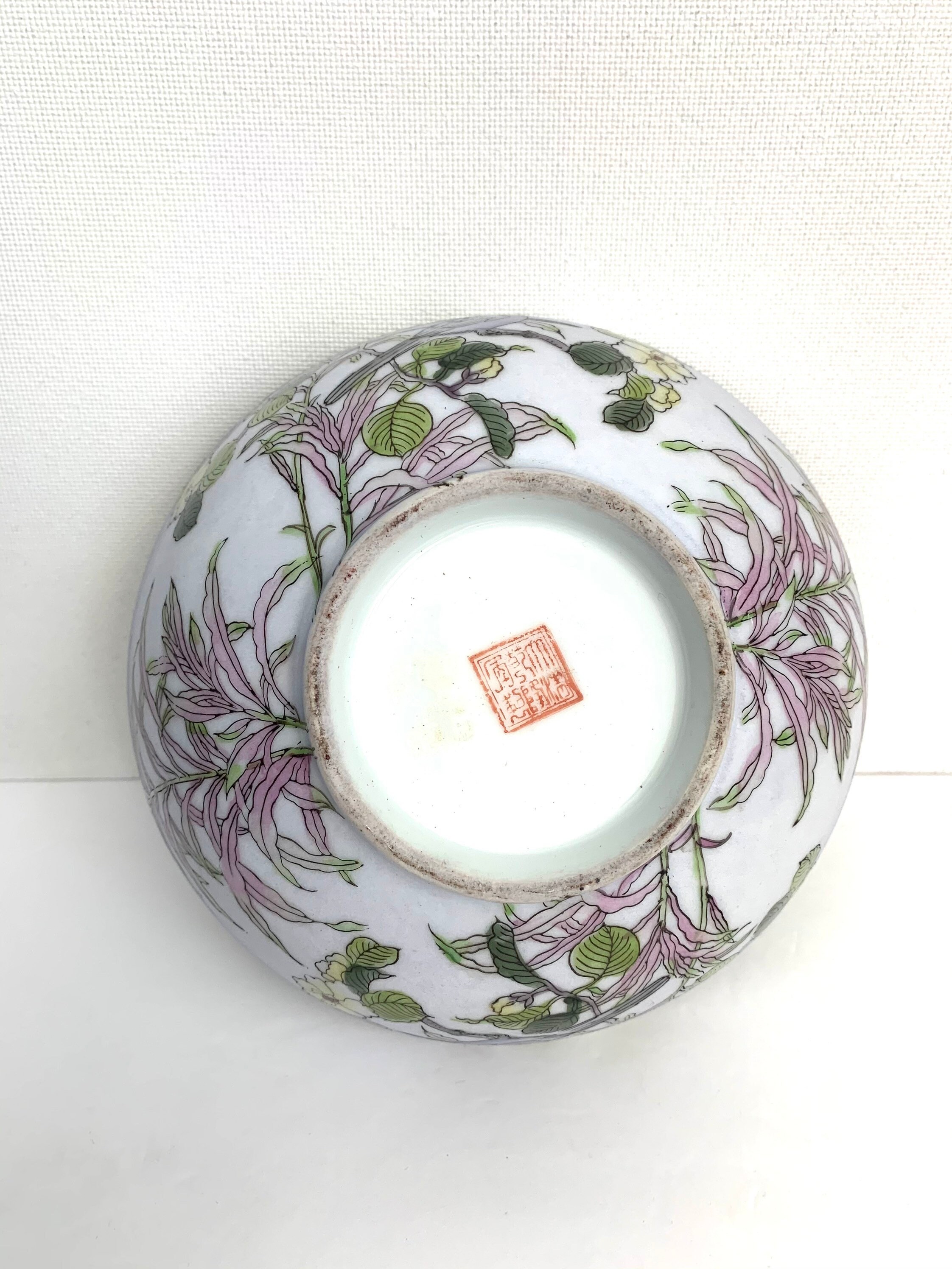 Beautiful Asian inspired hand painted decorative bowl, bird and apple ...