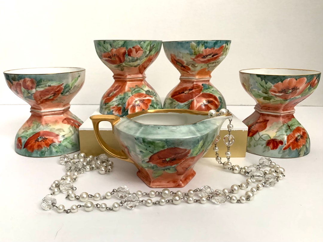 Beautiful Vintage Poppy Tea Cups and Creamer 9 Piece Set - Etsy