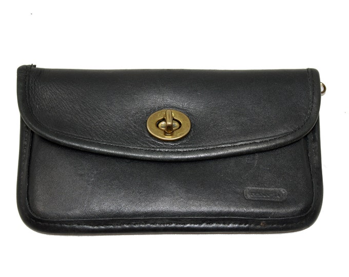 Vintage Coach Turn Lock Clutch Wallet in Black Leather With Blue and ...