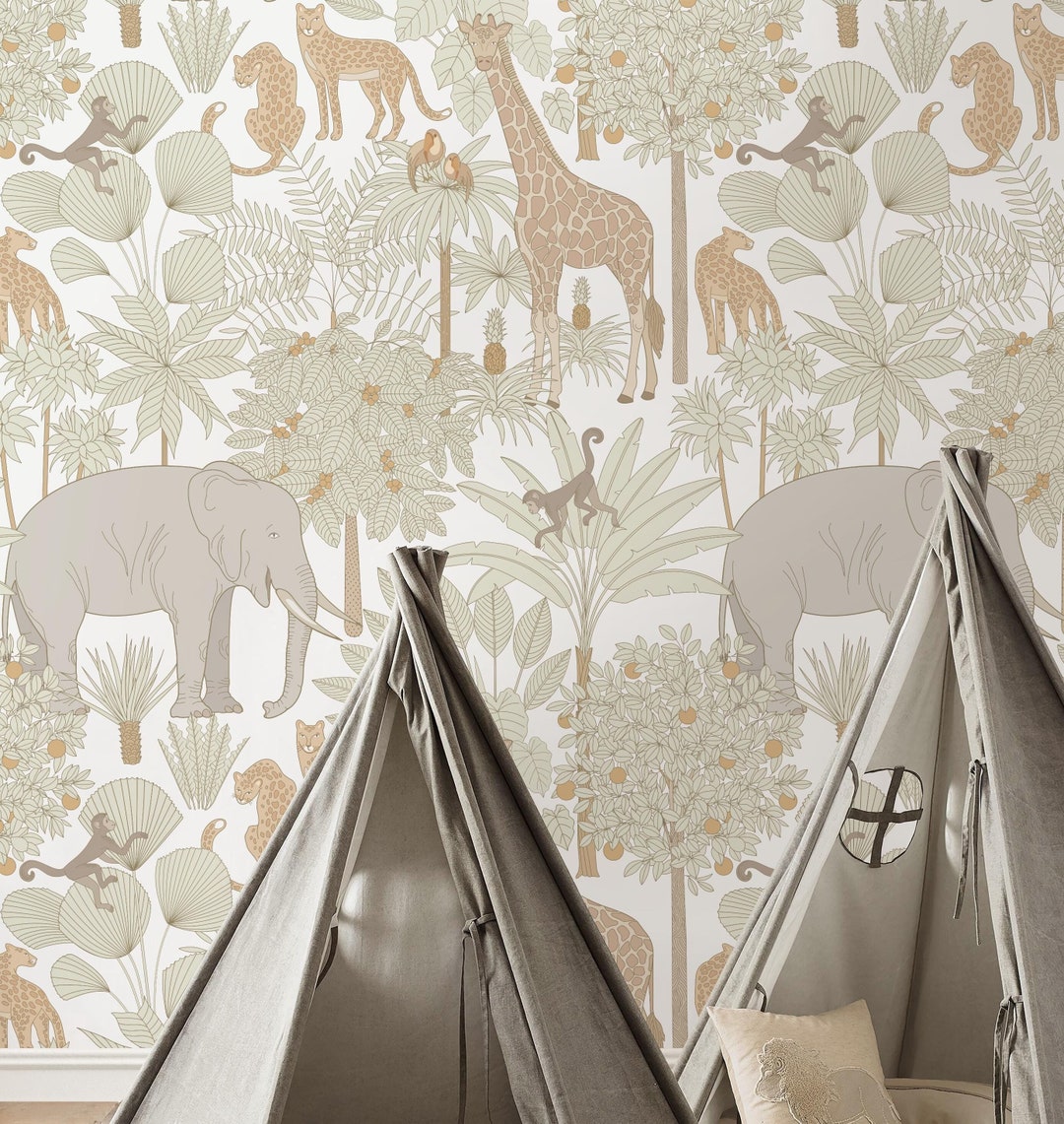 Vintage Safari Animals Self-adhesive Removable Wallpaper, Peel & Stick ...