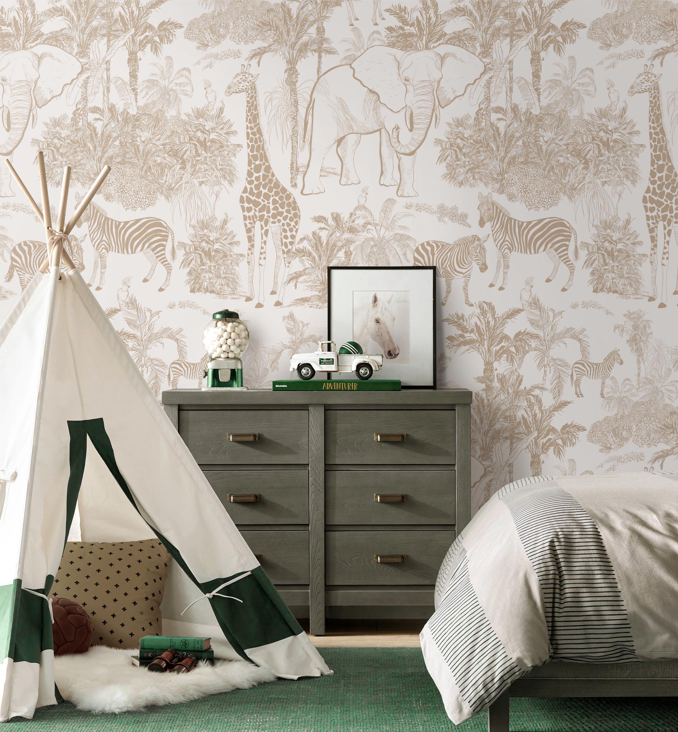 Vintage Safari Animals Self-adhesive Removable Wallpaper, Peel & Stick ...