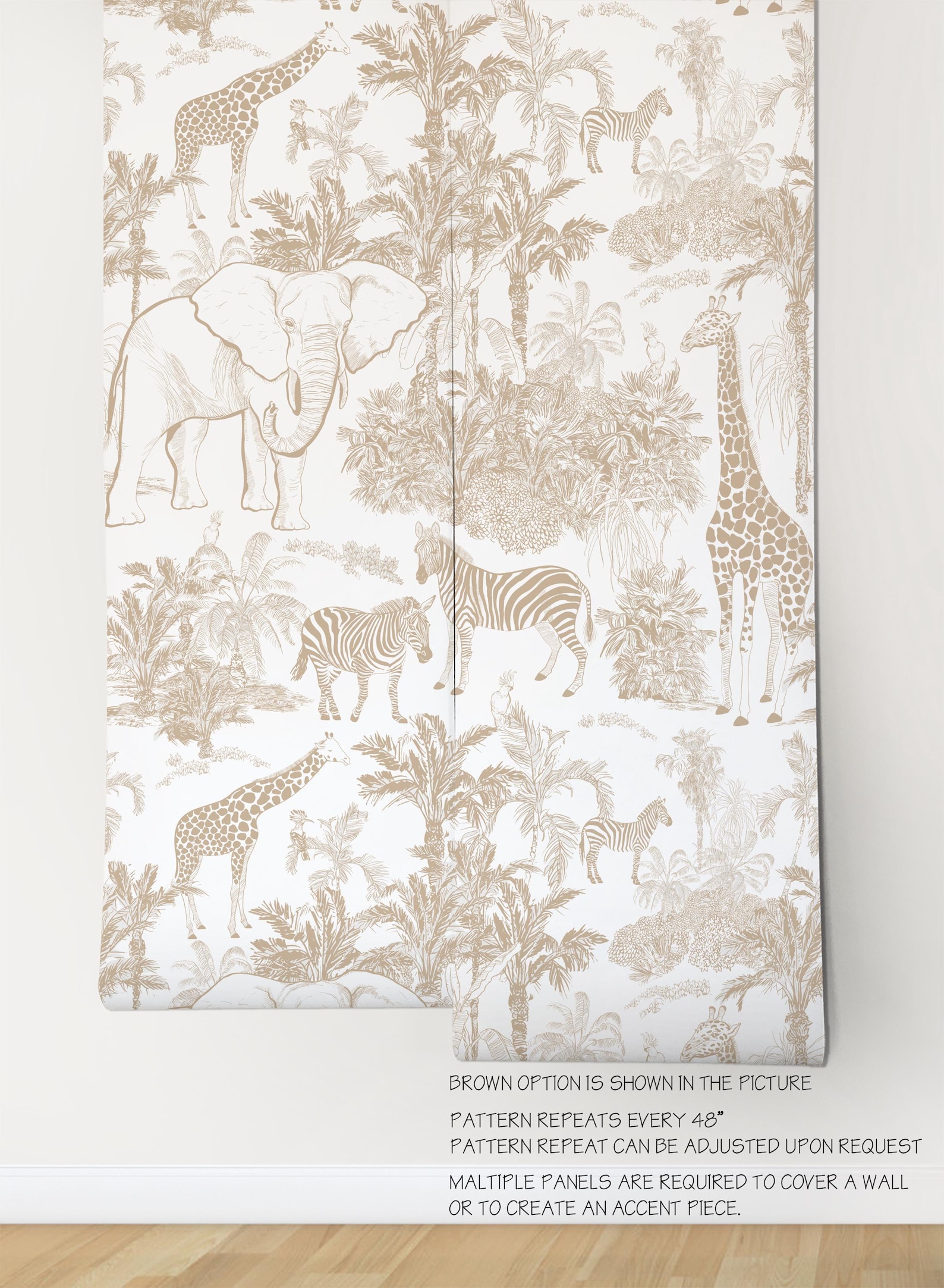 Vintage Safari Animals Self-adhesive Removable Wallpaper, Peel & Stick ...