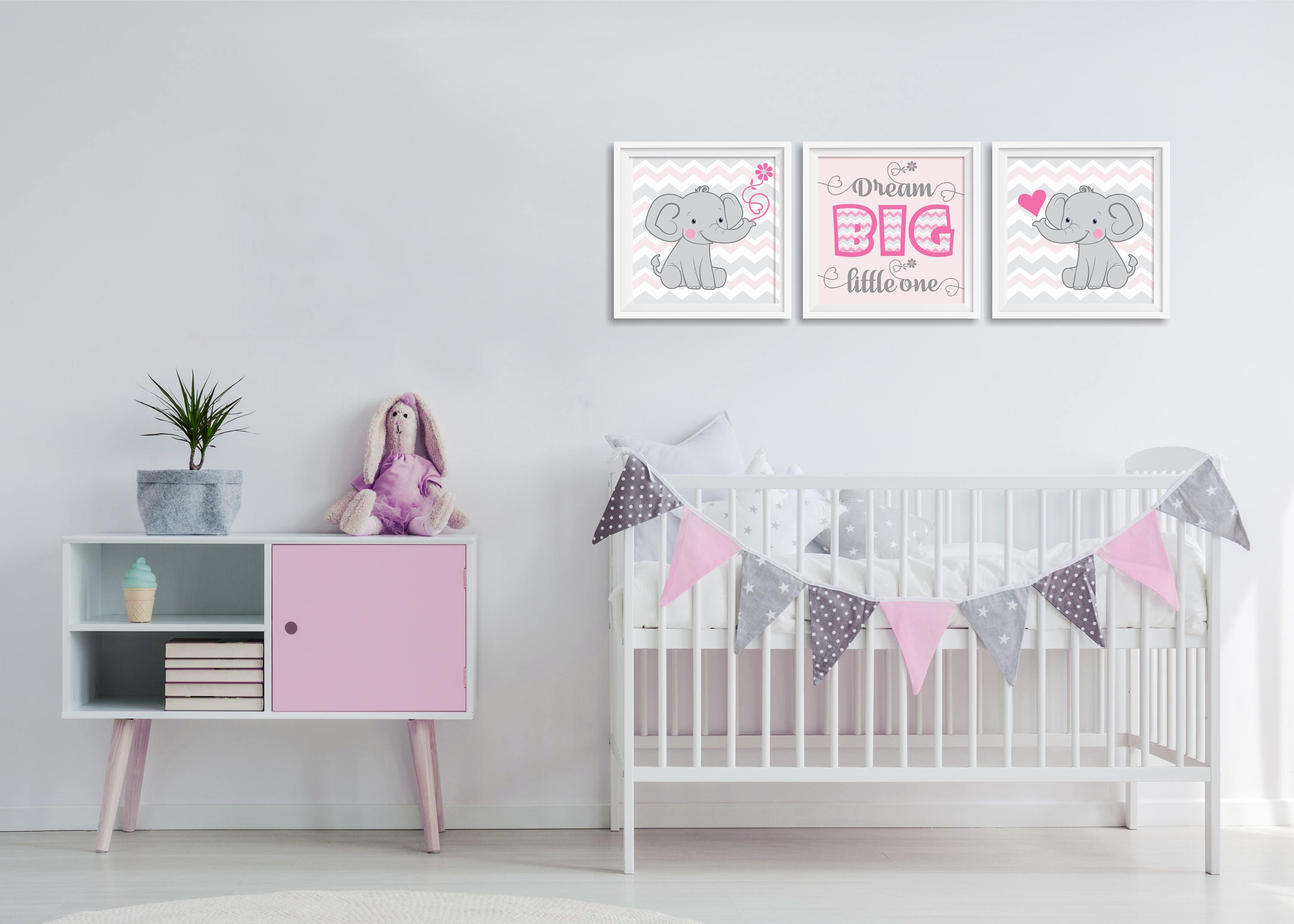 Elephant Printable Art Set for Kid's Room, Nursery Wall Art, Girls ...
