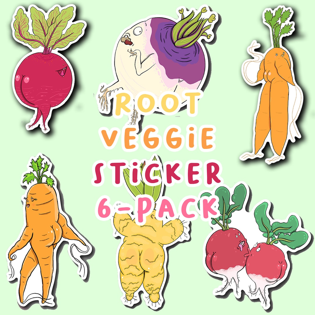 Root Veggie Sticker Pack- Carrot, Beet, Radish, Ginger, Rutabaga ...