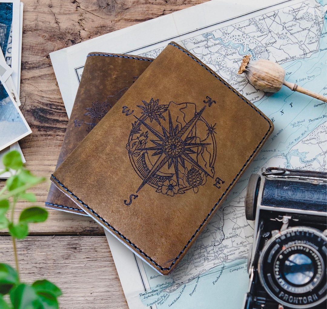Personalized Leather Passport Wallet, Compass Rose, Travel Passport ...