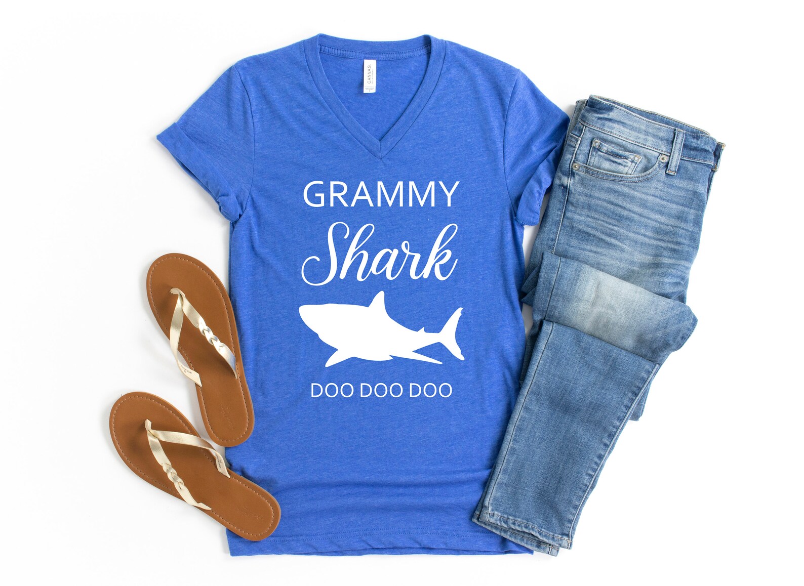Grammy Shark Shirt Unisex V Neck, Grandma Shark, Grandma Shirt, Shark ...