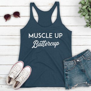 Yoga Clothes, Muscle up Buttercup Women's Racerback Tank Top, Workout ...