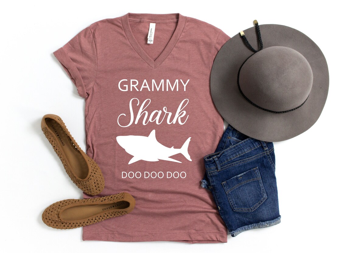 Grammy Shark Shirt Unisex V Neck, Grandma Shark, Grandma Shirt, Shark ...