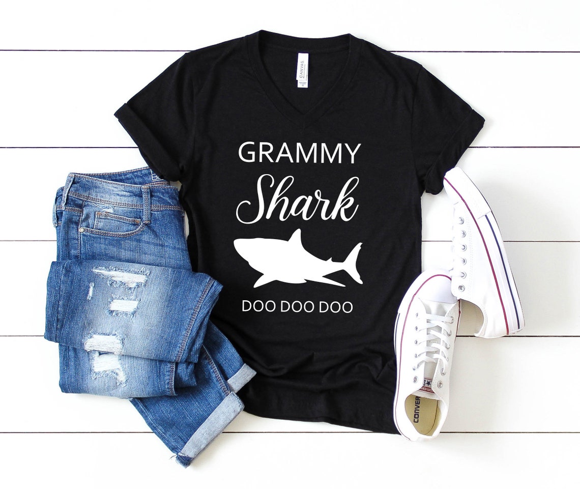 Grammy Shark Shirt Unisex V Neck, Grandma Shark, Grandma Shirt, Shark ...