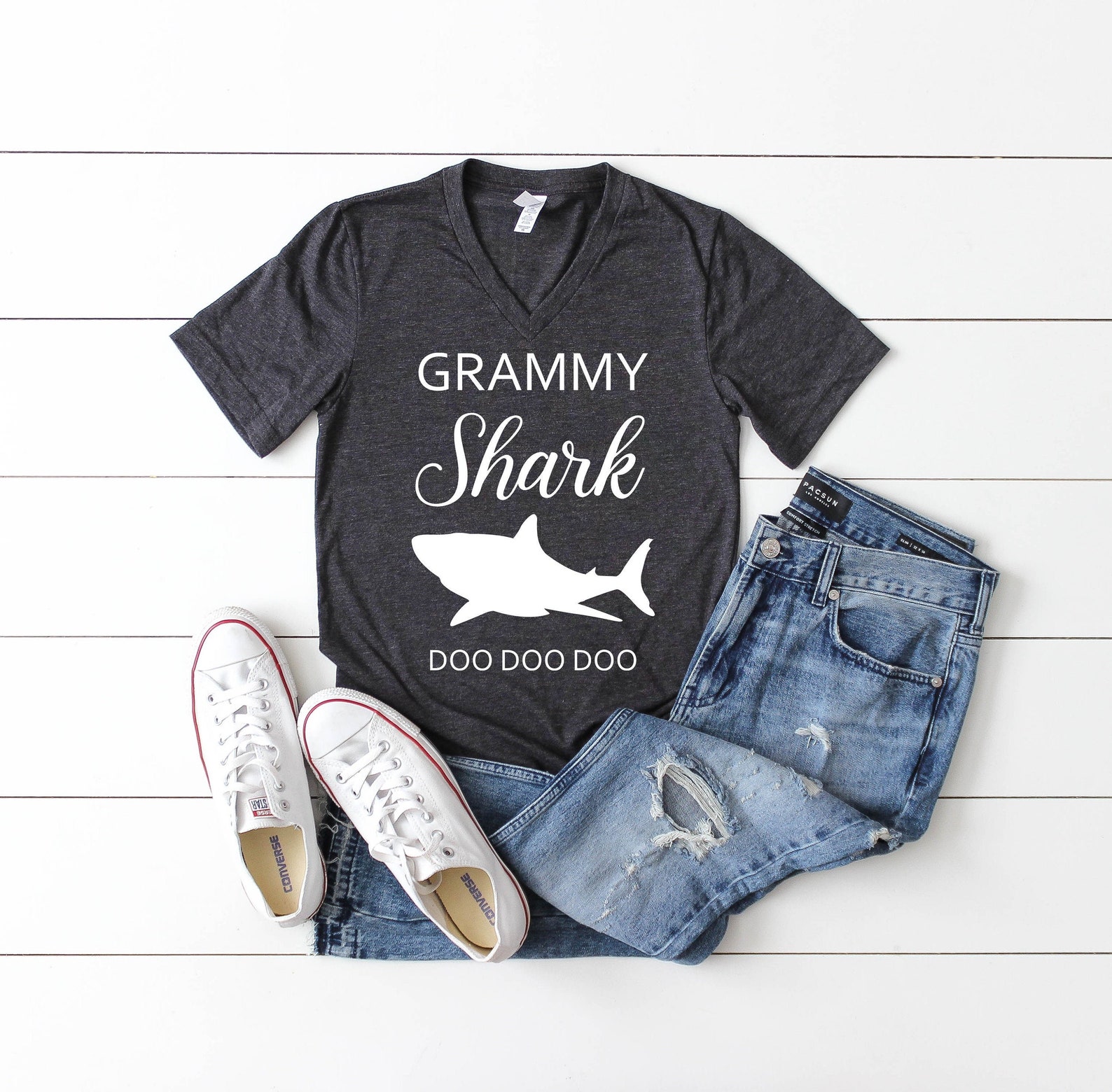 Grammy Shark Shirt Unisex V Neck, Grandma Shark, Grandma Shirt, Shark ...