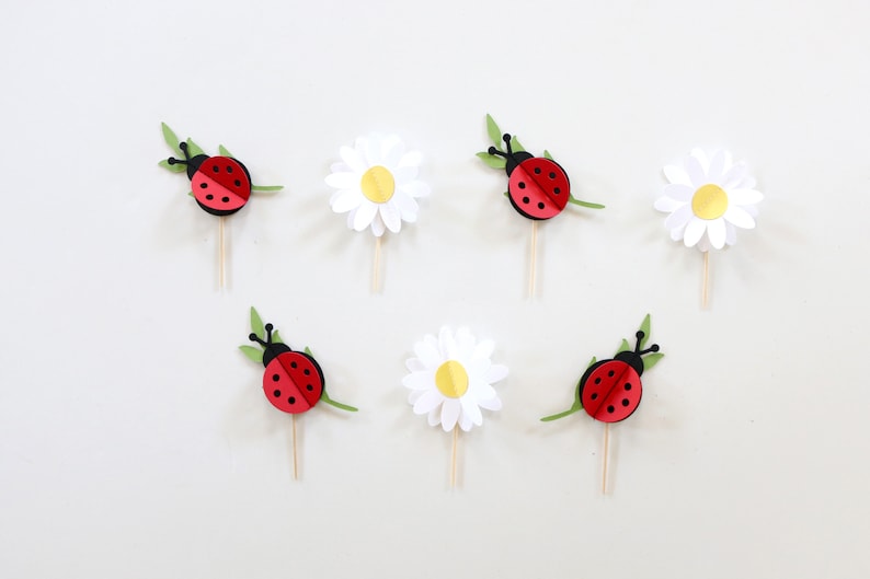 Ladybug & Daisy Cupcake Topper SVG, Baby Shower Decor (digital Download ...
